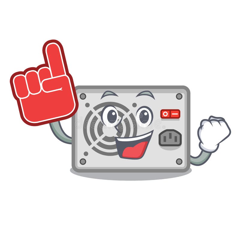 Foam Finger Cartoon Power Supply on the Computer Stock Vector ...