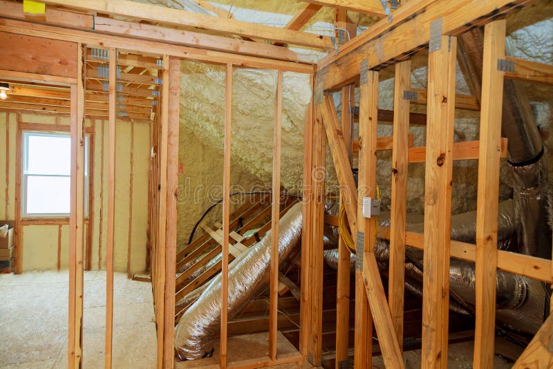 Foam Plastic Insulation Installed In The Sloping Ceiling Of New Frame ... Foam Plastic Insulation Installed In The Sloping Ceiling Of New Frame ...