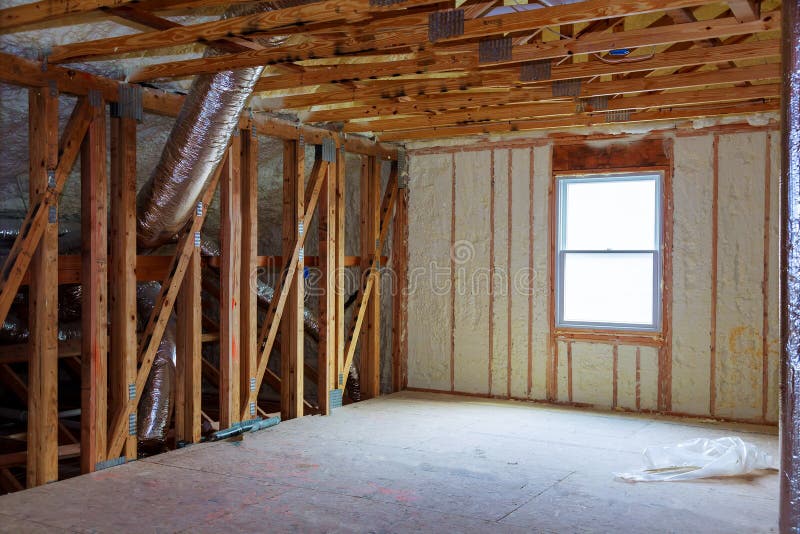 Foam Plastic Insulation on a New Roof Stock Photo - Image of mineral ...