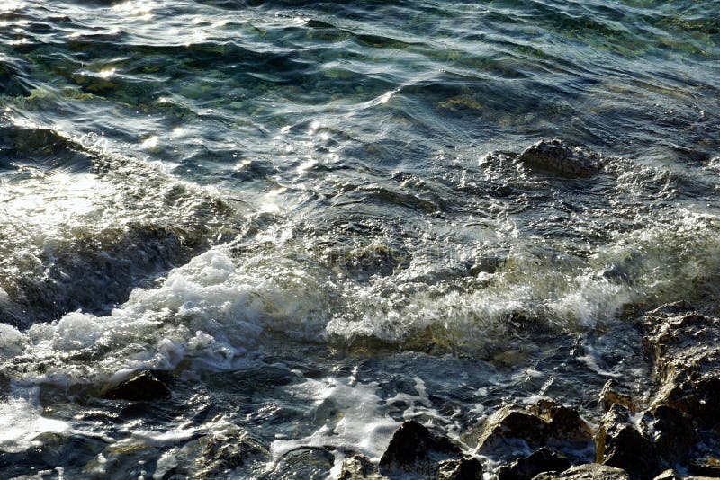 Foaming Sea in the Shallows on the Rocky Sea Shore Stock Image - Image ...