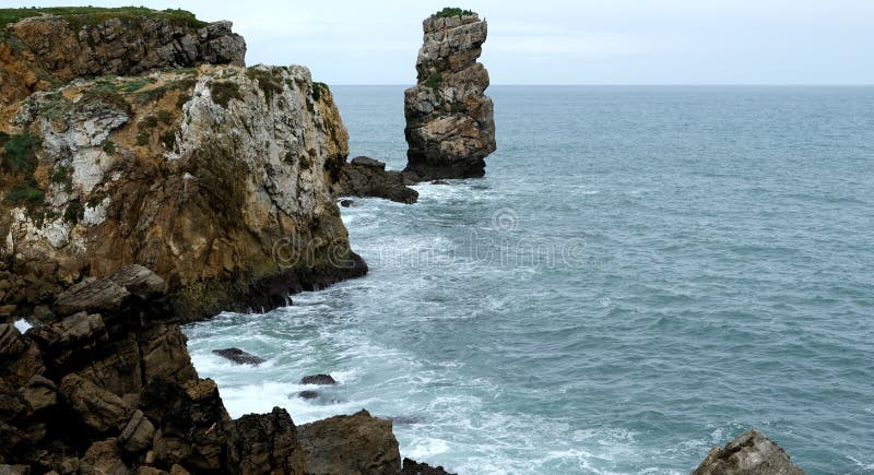 Foaming Waves Meet Atlantic Cliffs on a Cloudy Day Stock Image - Image ...