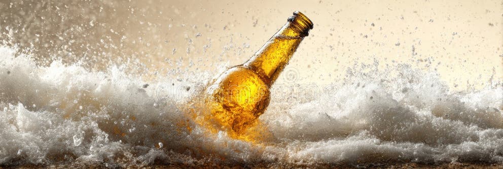 Foamy Beer Wave Crashes into Bottle Creating a Dynamic and Visually ...