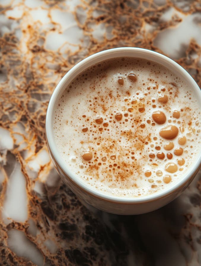 Foamy Coffee in a Cup on a Marble Surface, Top View. Stock Image ...