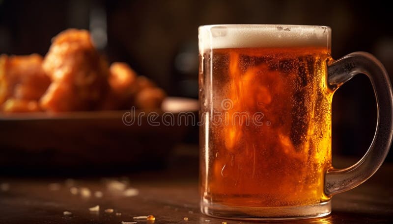 Foamy Pint Glass on Wooden Table in Rustic Beer Pub Generated by AI ...