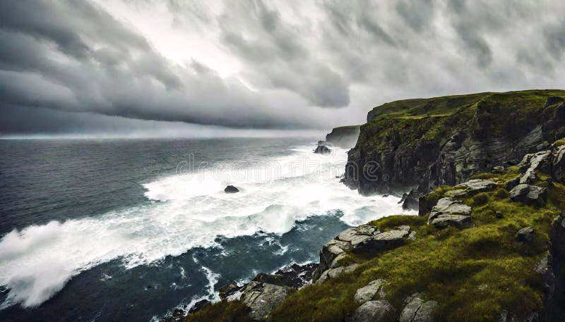 Foamy Waves Crashing on Rocks Cliff. Nature. Wallpaper. Background ...