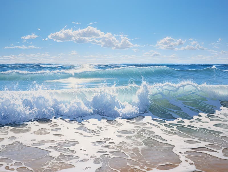 Foamy Waves Rolling Up in the Ocean. Dynamic Motion Sea Water Stock ...