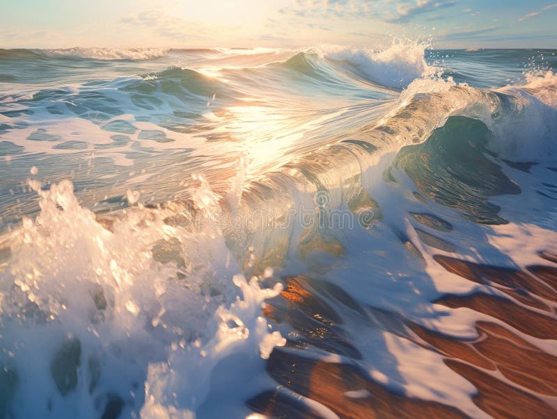 Foamy Waves Rolling Up in the Ocean. Dynamic Motion Sea Water Stock ...