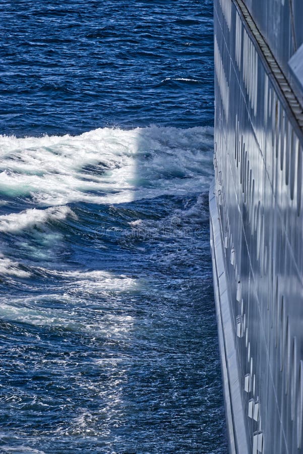 Foamy Waves on the Surface of the Water Behind the Cruise Ship Stock ...