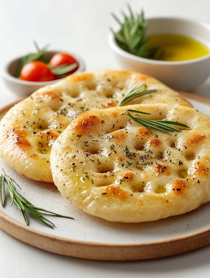 Focaccia Bread with Rosemary and Olive Oil on a Plate. Stock Image ...