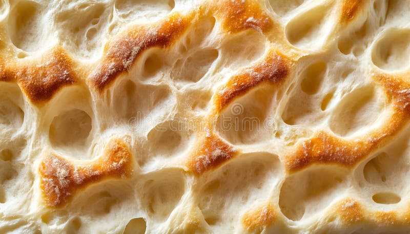 Focaccia Flatbread Slice Macro Texture, Baked Dough Pattern. White ...