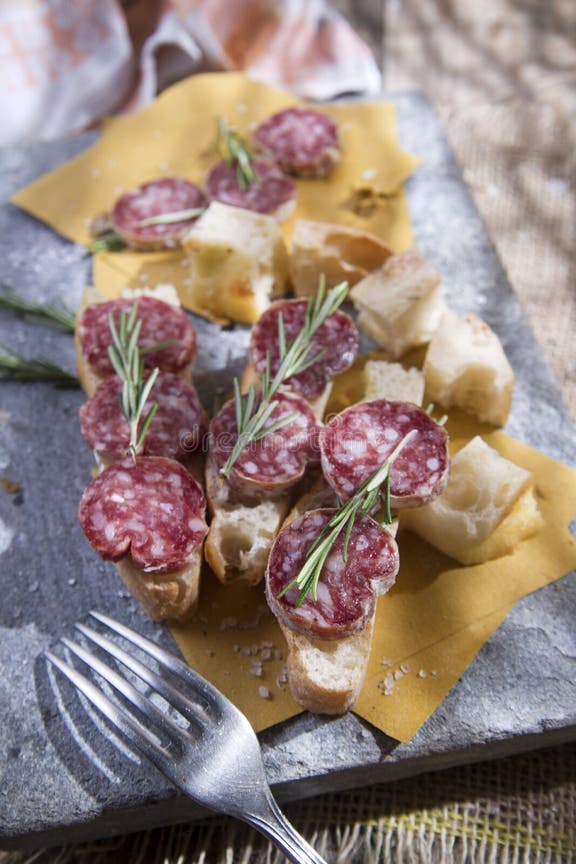 Focaccia and salami stock image. Image of traditional - 43854591