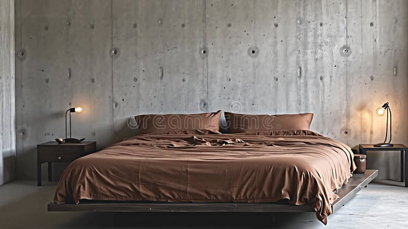 The Focal Point is a Low Platform Bed Dressed in Deep Brown Linen ...