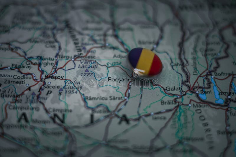 Focsani Pinned on a Map with the Flag of Romania Stock Photo - Image of ...
