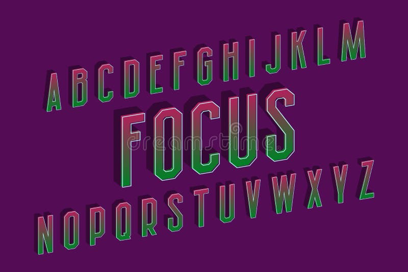 Focus Alphabet of Pink Green Letters. 3d Stylized Font Stock Vector ...