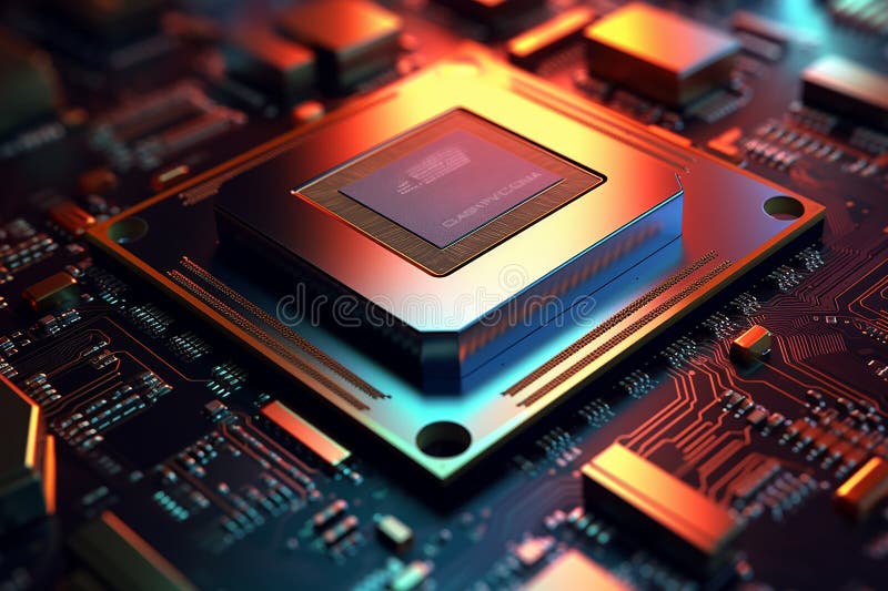 Focus on a Central Processing Unit Chip with Cinematic Lighting ...