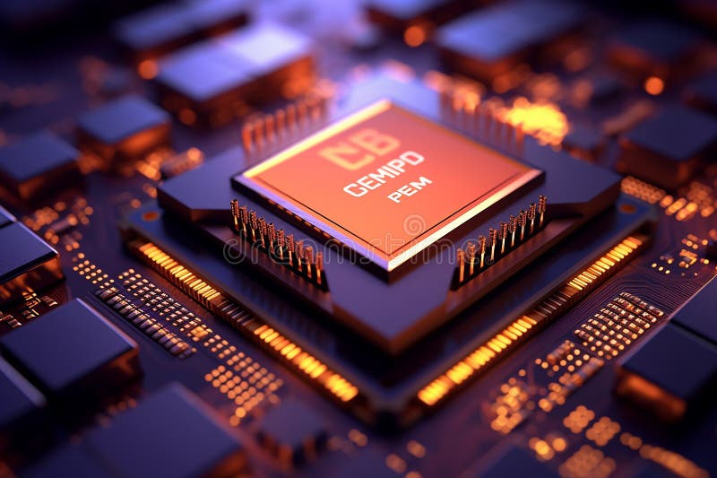 Focus On A Central Processing Unit Chip With Motherboard Component System Large Data Processing