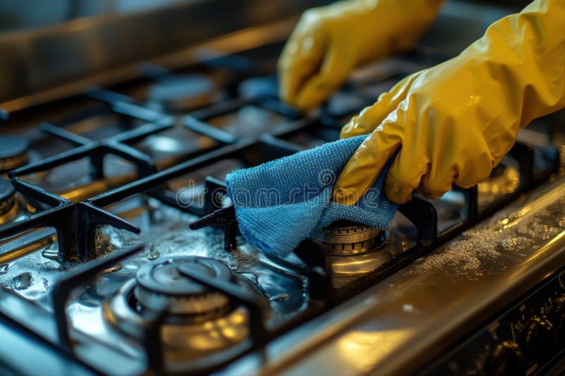Cleaning Cooktop Surfaces Kitchen Home Maintenance Indoor Close-up ...