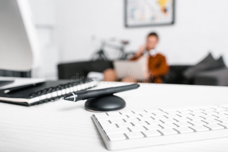Focus of Computer Keyboard, Notebook and Stock Photo - Image of ...