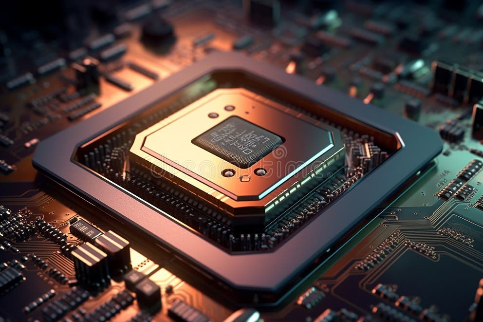 Focus on a Computer Processor Central Processing Unit Microchip with ...