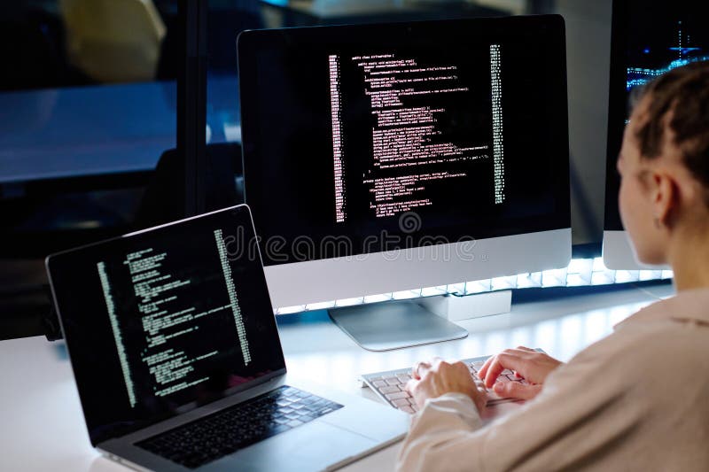 Focus on Computer Screen with Coded Data while it Engineer Working in ...