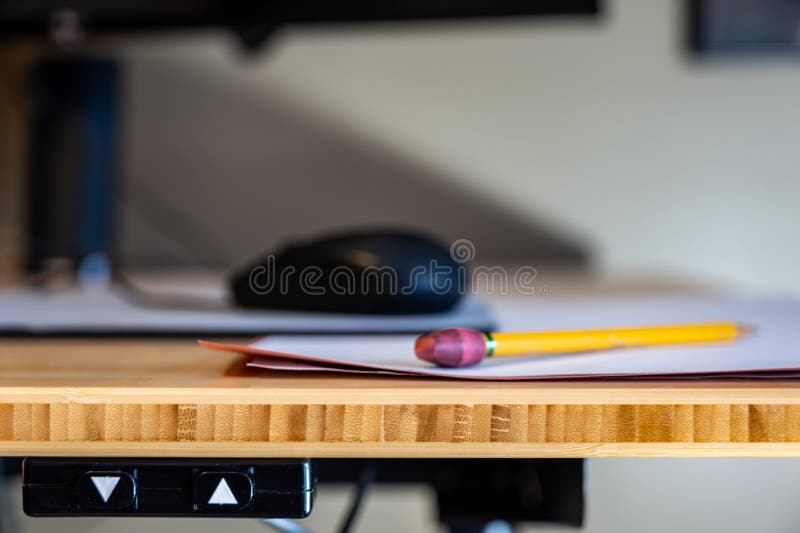 Focus on Control Buttons for a Motorized Sit-stand Office Desk Stock ...