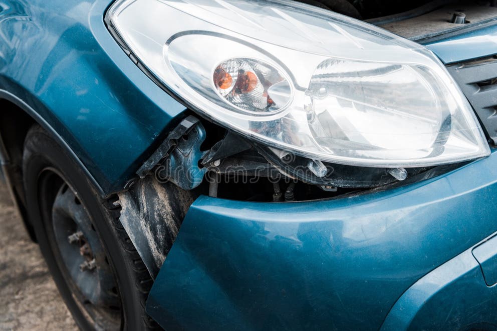 Focus of Crashed Blue Vehicle after Car Accident Stock Photo - Image of ...