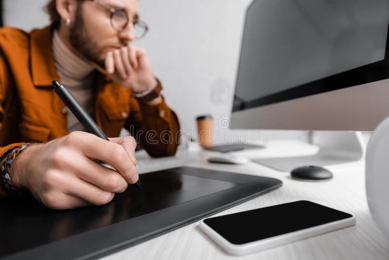 Focus of 3d Visualizer Using Graphics Tablet Near Computers and ...