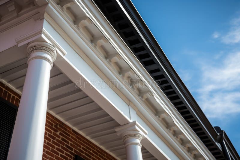 Focus on the Deep Eaves on a Brick Italianate Building Stock Image ...