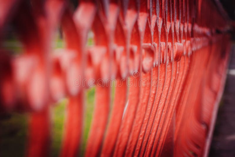 Focus on the Details of the Bridge, Red Patterned Railings Stock Image ...