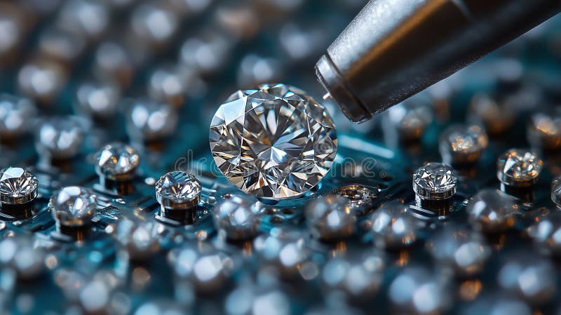 Focus on a Diamond on a Microchip Under a Microscope Stock Illustration ...