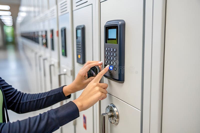 Focus on a Digital or Biometric Lock with an Individual Entering a Code ...