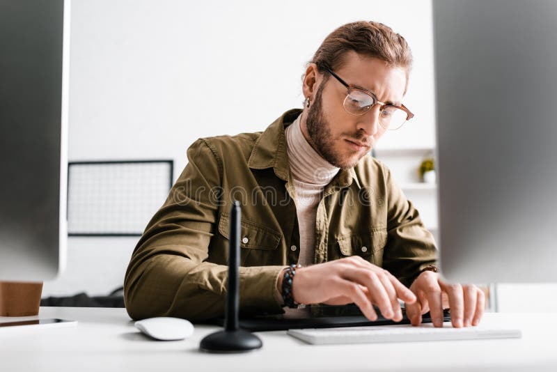 Focus of Digital Designer Typing on Stock Photo - Image of handsome ...