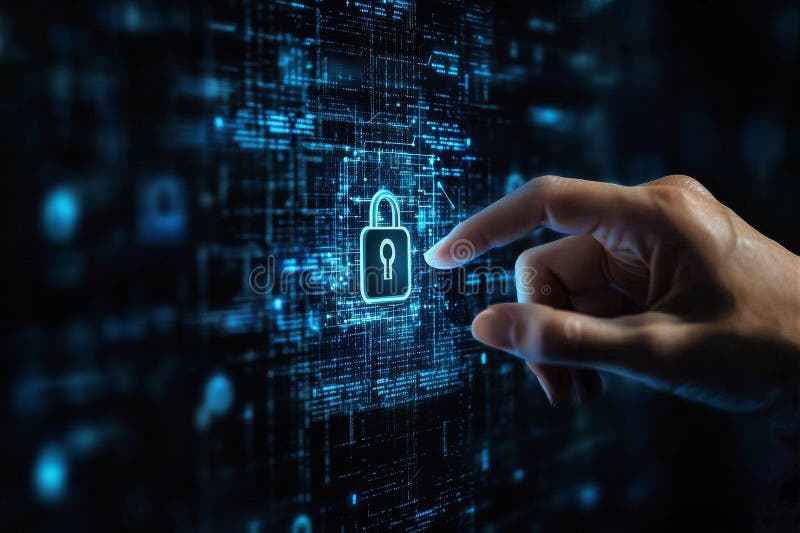Focus on Digital Security with a Hand Touching a Glowing Lock Symbol. Stock Photo - Image of ...