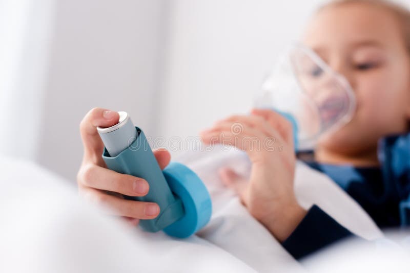 Focus of Diseased Kid Using Inhaler Stock Image - Image of child ...