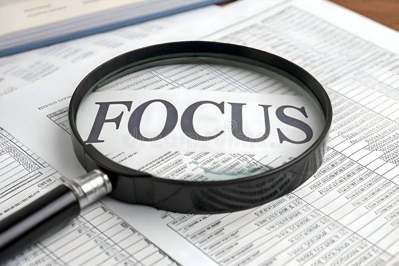 Focus on Documents with Magnifying Glass Stock Illustration ...