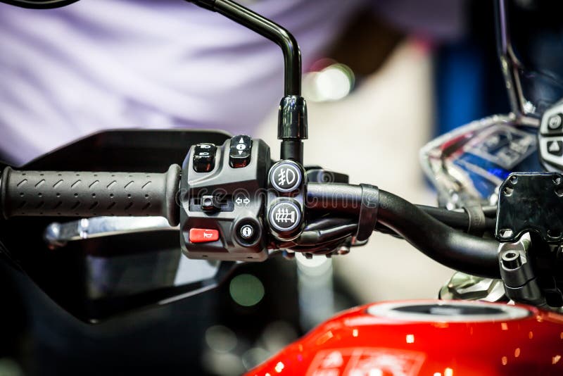 Focus of Electric Switch on Control Handle of Bike Stock Image - Image ...