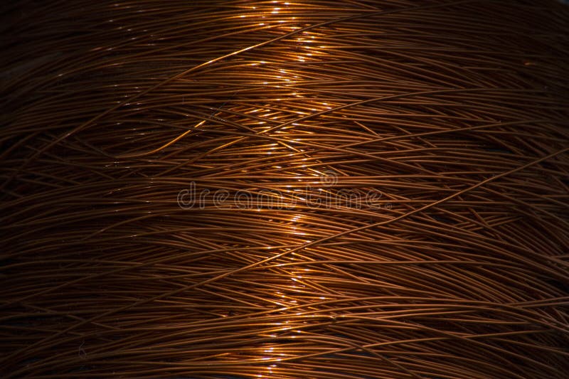 Focus in Enameled Copper Wire Wound on a Large Spool. Stock Photo ...