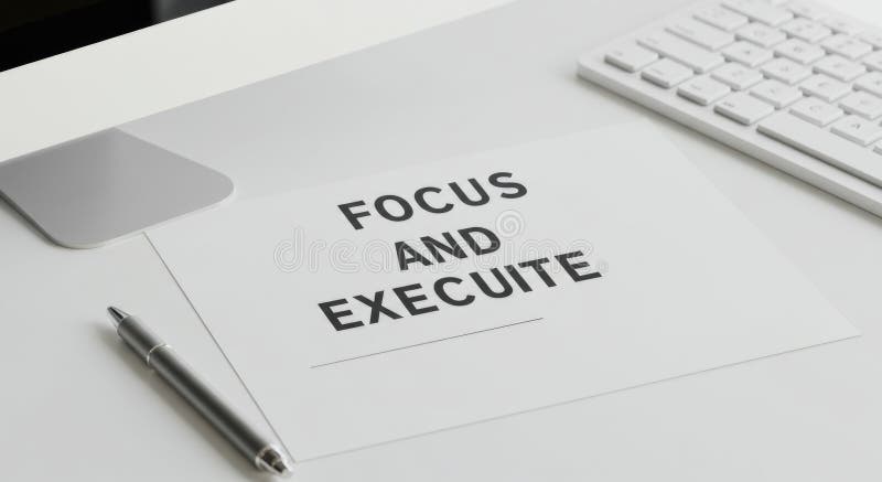 Focus and Execute Message on Desk with Pen and Computer Keyboard Stock ...