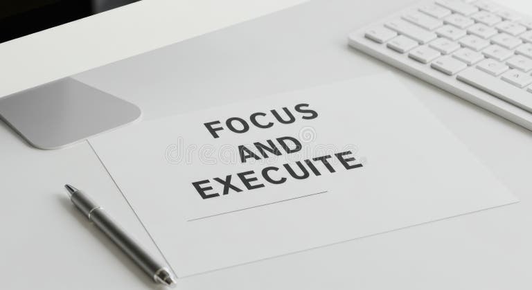 Focus and Execute Message on Desk with Pen and Computer Keyboard Stock Photo - Image of silver ...