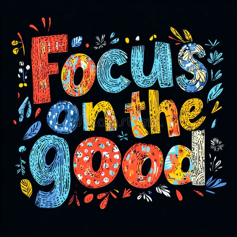 "Focus on the Good" Written in Bold Letters, with Each Letter Filled ...