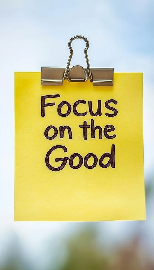 Focus on the Good Yellow Sticky Note on Blue Background. Motivational ...