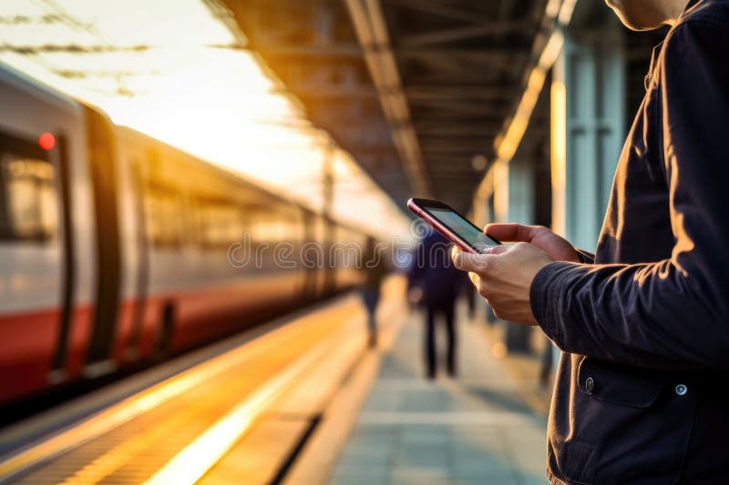 Focus Hand of Human Using Mobile Phone at Railway Station, AI ...