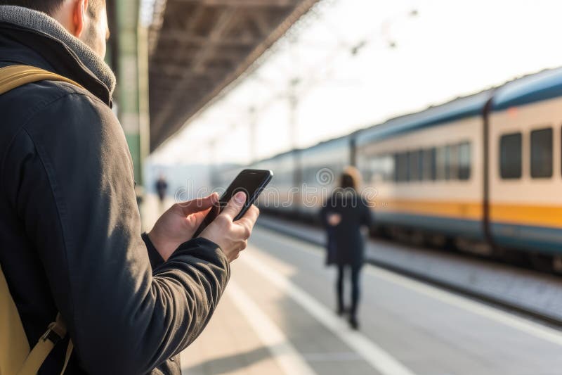 Focus Hand of Human Using Mobile Phone at Railway Station, AI ...