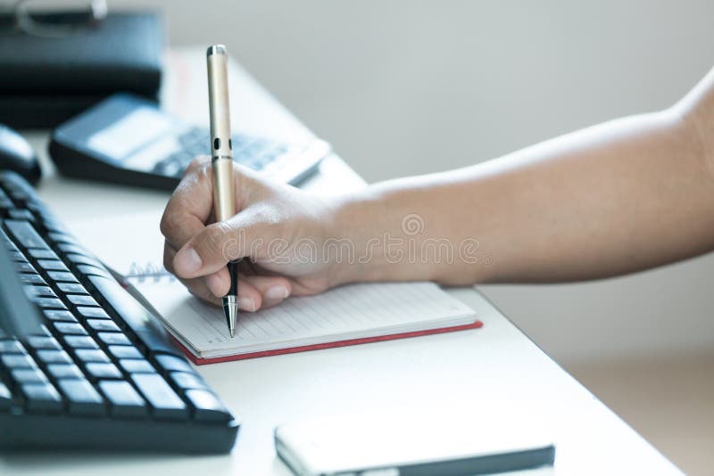 Focus of Hand Modern Women Take Notes on Table Stock Image - Image of ...