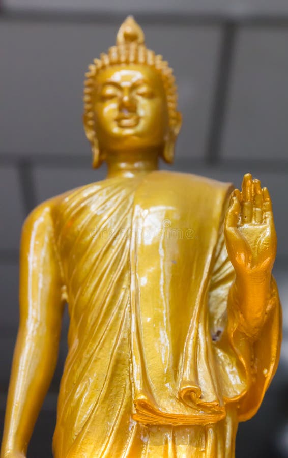 Focus on Hand Yellow Image of Buddha Standing Stock Photo - Image of ...