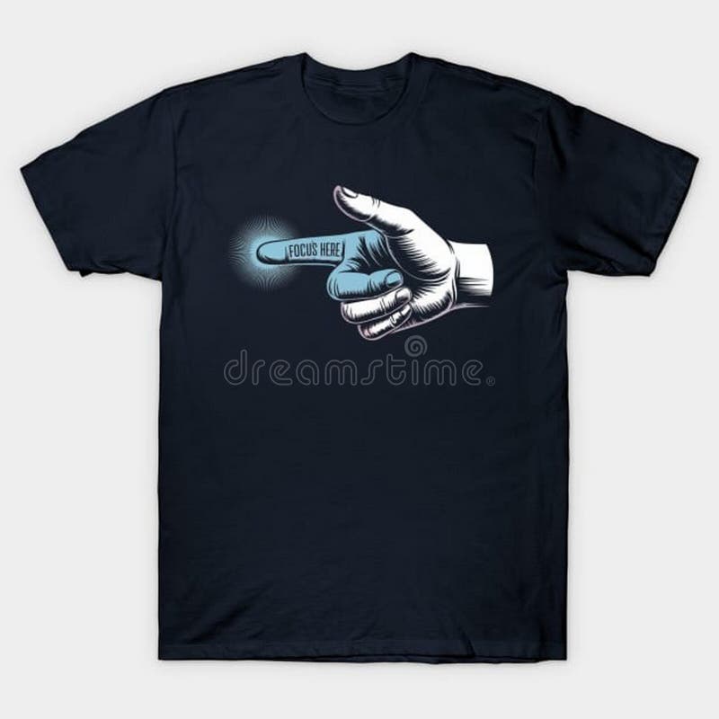 Focus Here Hand Gesture Pointing Finger with Glowing Text on Dark T ...