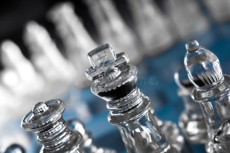 Focus on King on Blue Checkerboard in the Dark Stock Photo - Image of ...
