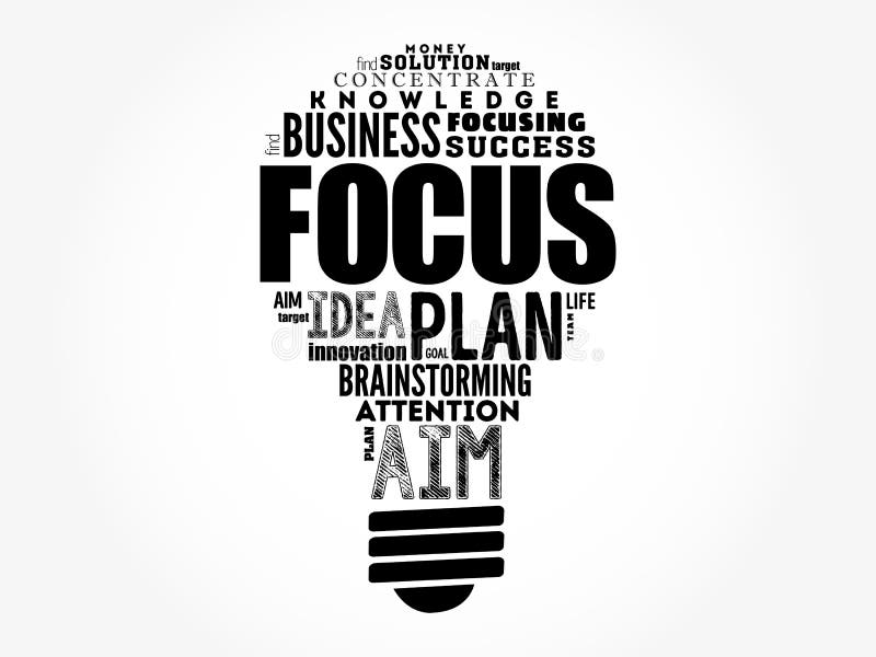 FOCUS Light Bulb Word Cloud Collage Stock Illustration - Illustration ...