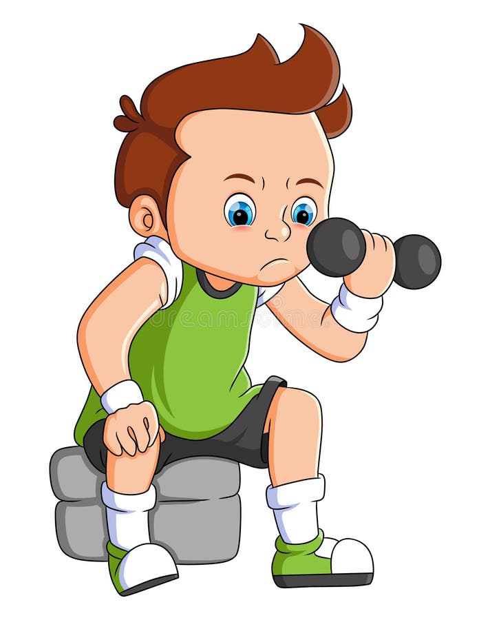 The Focus Man is Lifting a Small Barbell while Sitting Stock Vector ...