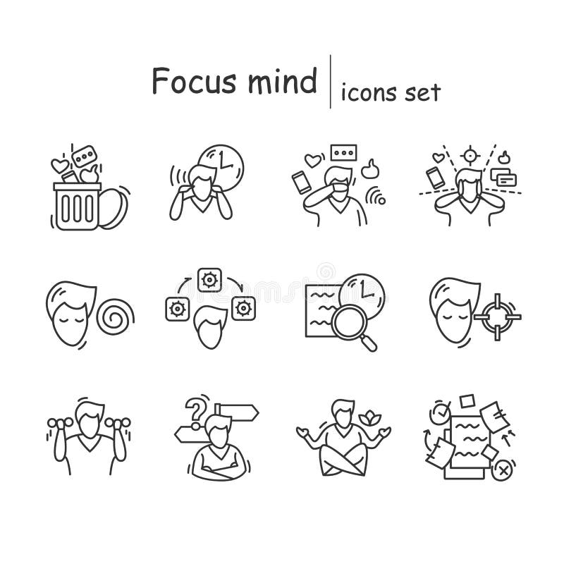 Focus Mind Icon Set. Attention Management and Mindfulness Practice ...